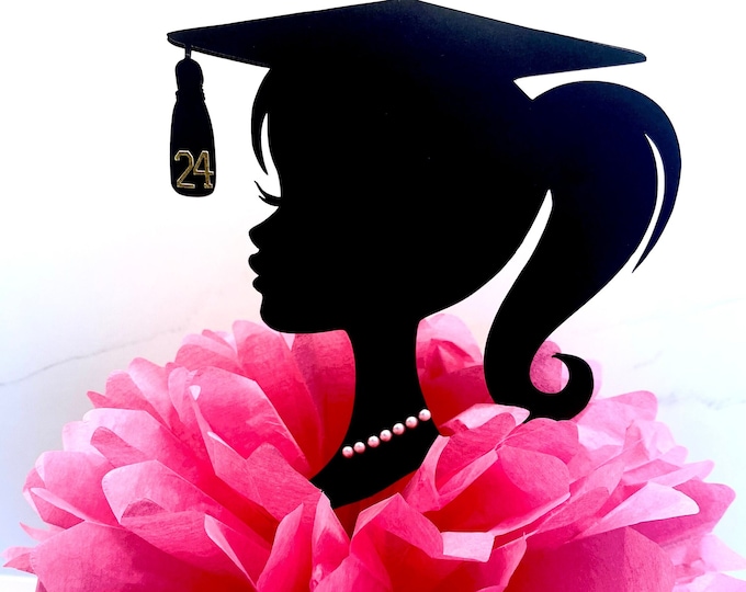 Afro Girl Graduation Cap Gown Silhouette, Class of 2025 Silhouette ...