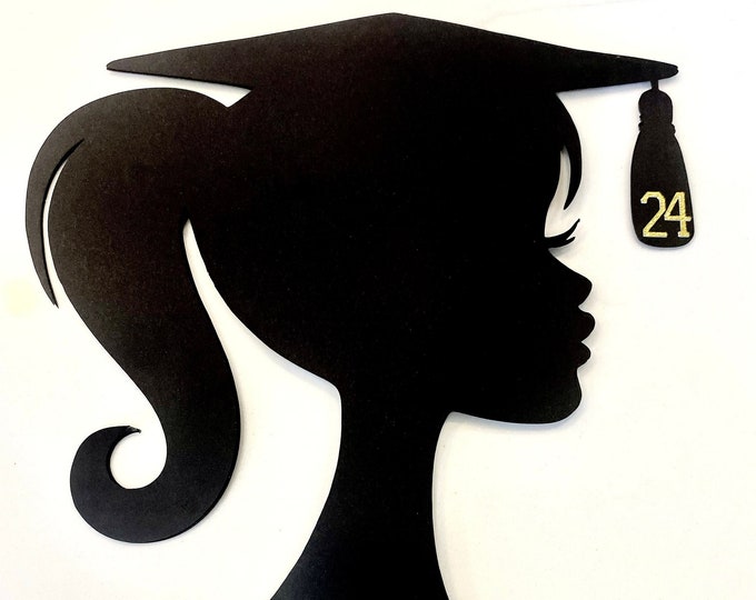 Afro Girl Graduation Cap Gown Silhouette, Class of 2025 Silhouette ...