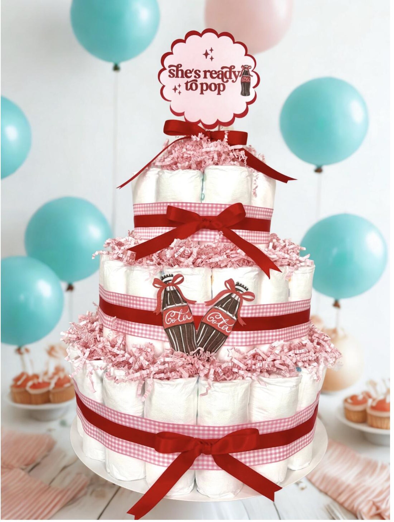 Diaper Cake, Dirty Soda Diaper Cake, Soda Pop Diaper Cake, Cherry Pop ...