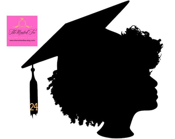 Afro Girl Graduation Cap Gown Silhouette, Class of 2025 Silhouette ...