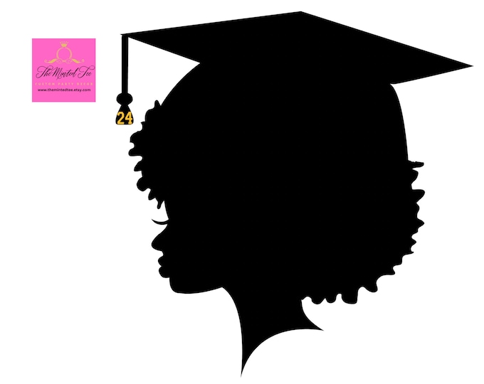 Afro Girl Graduation Cap Gown Silhouette, Class of 2025 Silhouette ...