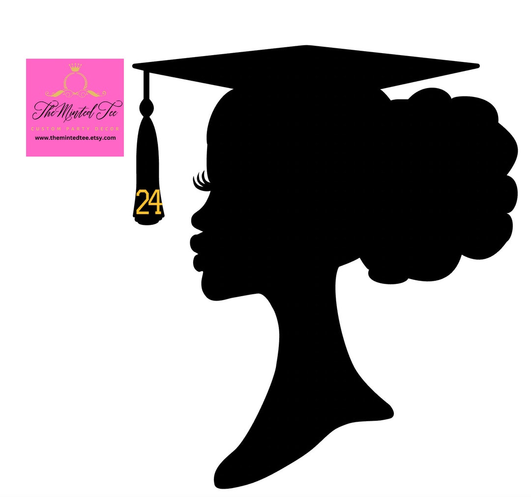 Afro Girl Graduation Cap Gown Silhouette, Class of 2026 Silhouette ...