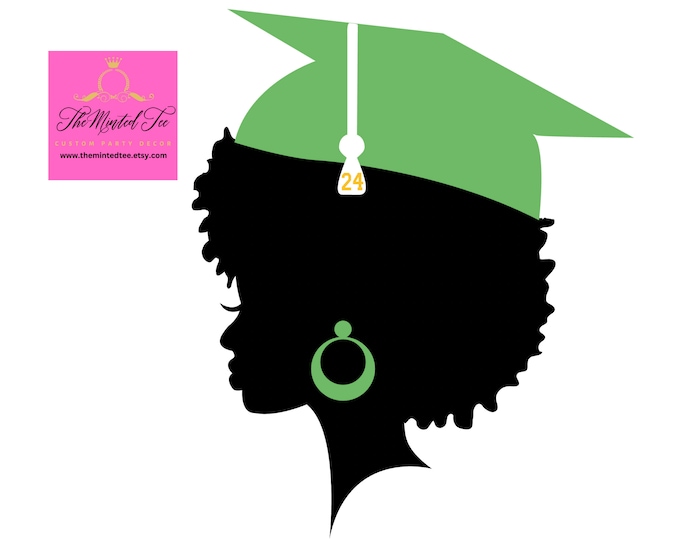Afro Girl Graduation Cap Gown Silhouette, Class of 2025 Silhouette ...