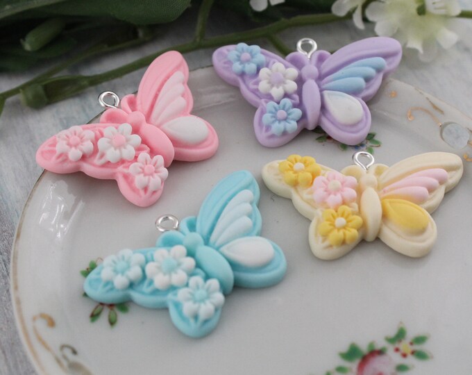 Assorted Mini Butterfly Resin Charms Flat Back Cabochon Packs Handmade ...