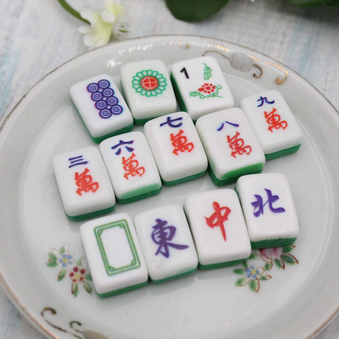 Set of 12 Assorted Mini Mahjong Resin Charms Flat Back Cabochon Packs ...