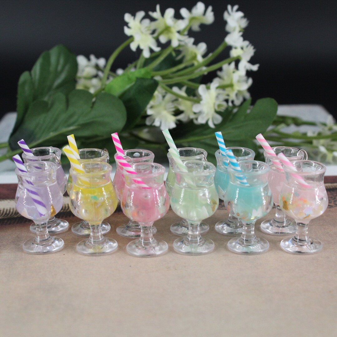 Assorted Mini Fruit Juice Glass Resin Charms 3D Resin Pendants Handmade ...