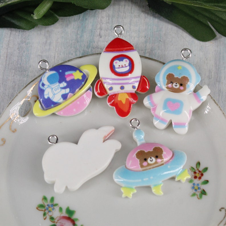 Assorted Mini Cartoon Space Resin Charms Flat Back Cabochon Packs ...