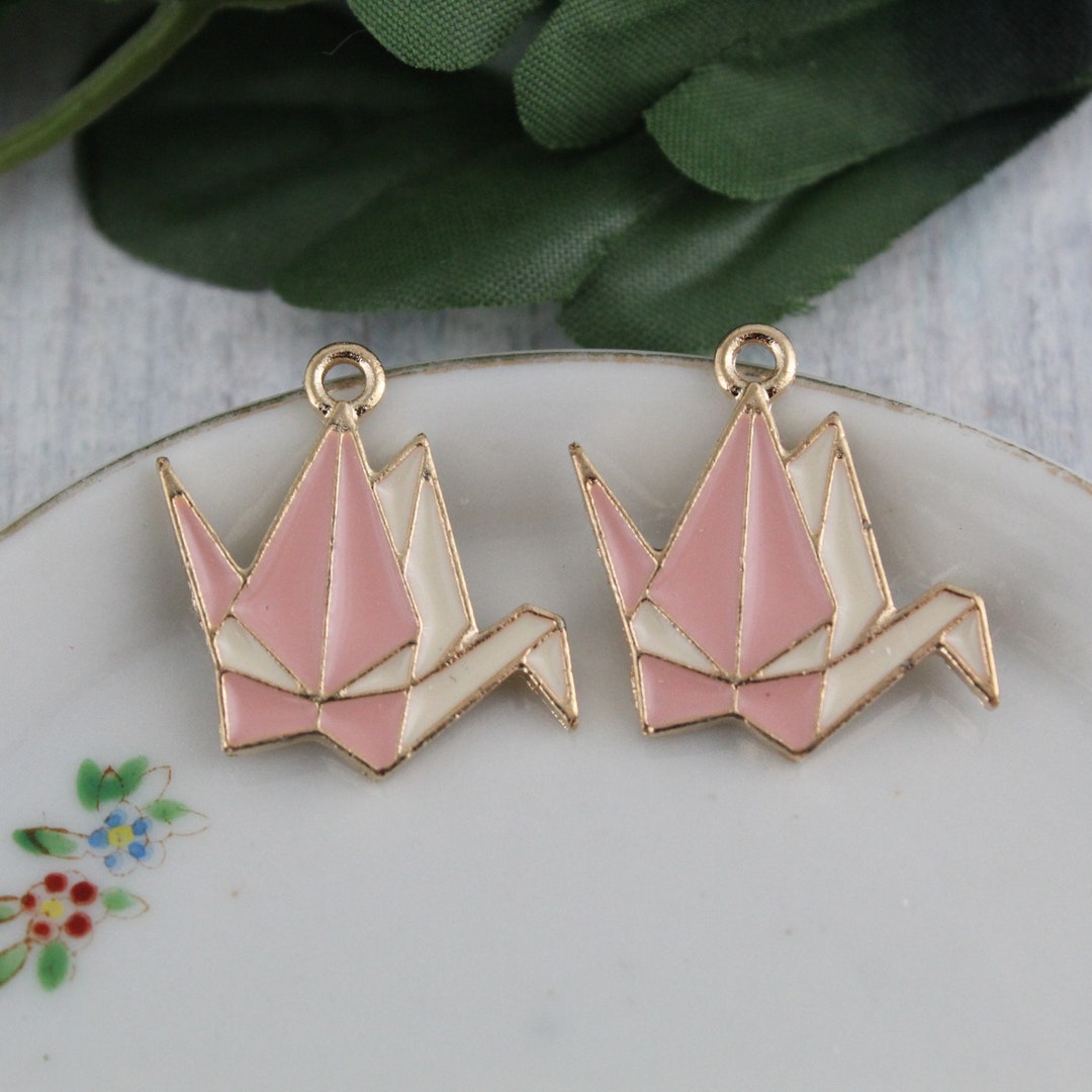 Set of 10 Mini Crane Gold Tone Enamel Charms Enamel Pendants Handmade ...