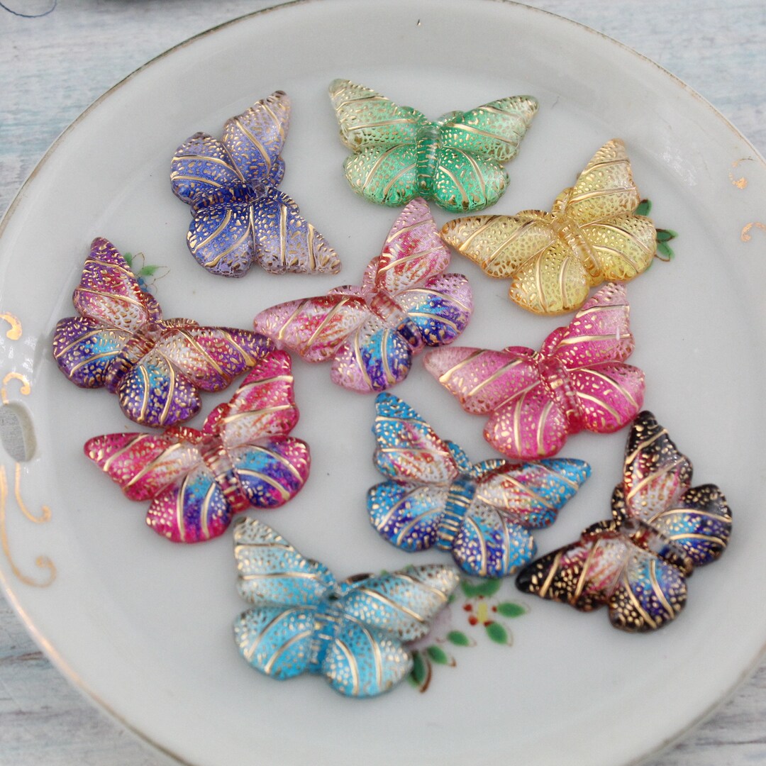 Set of 10 Assorted Mini Butterfly Resin Charms Flat Back Cabochon Packs ...