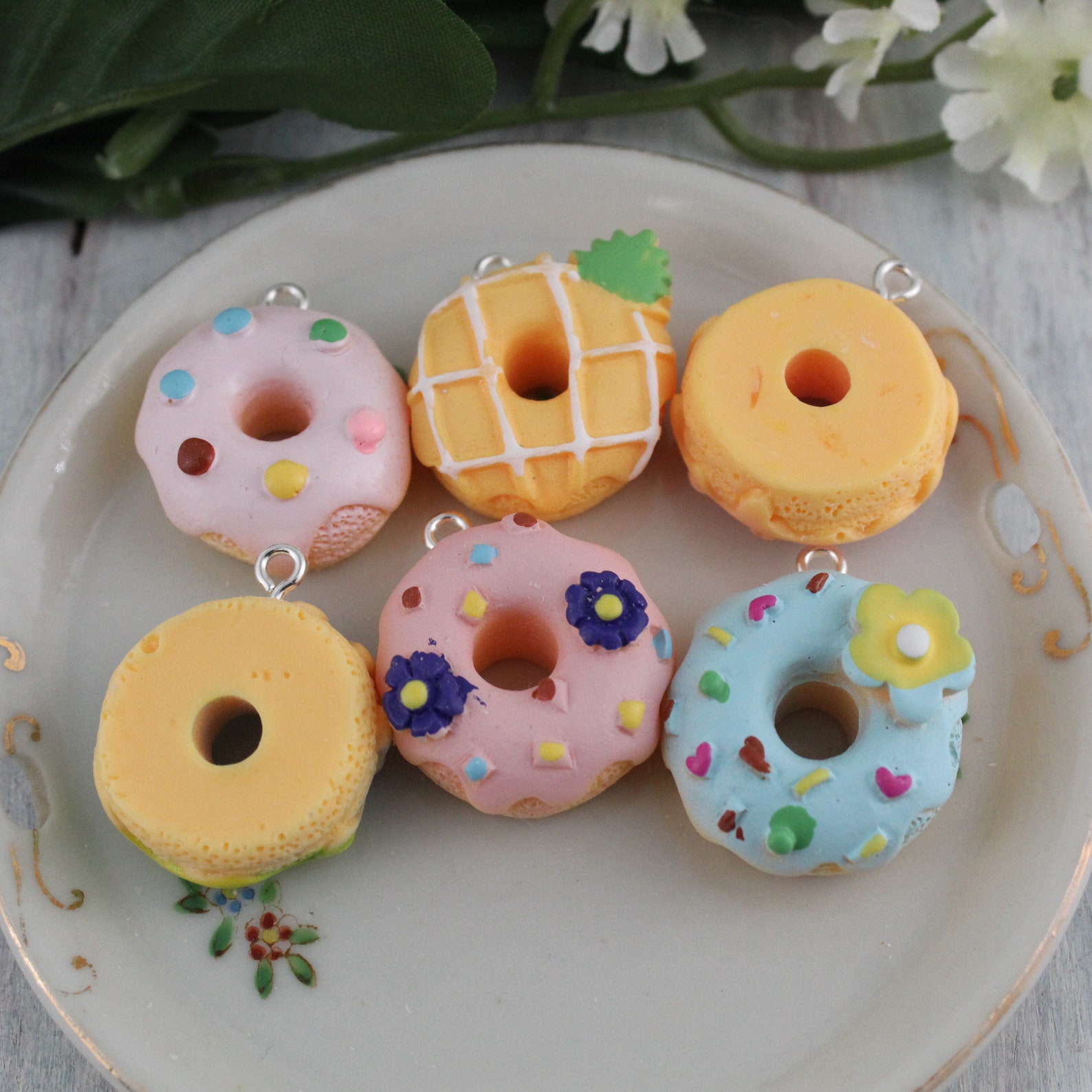 Assorted Mini Donut Resin Charms Flat Back Cabochon Packs Handmade DIY ...
