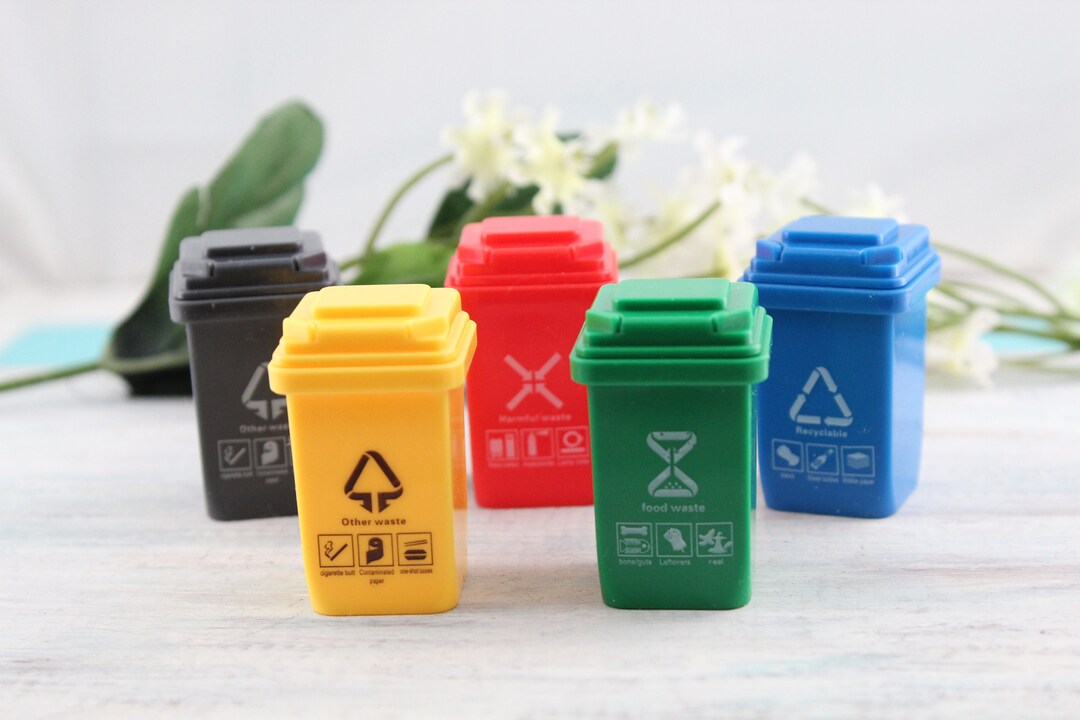Set of 5 Mini Trash Can Garbage Can Recycle Can 3D Handmade DIY Craft ...