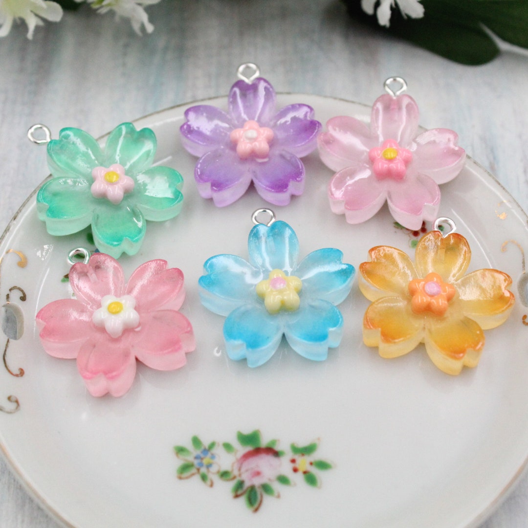 Assorted Mini Cherry Blossom Resin Charms Flat Back Cabochon Packs ...