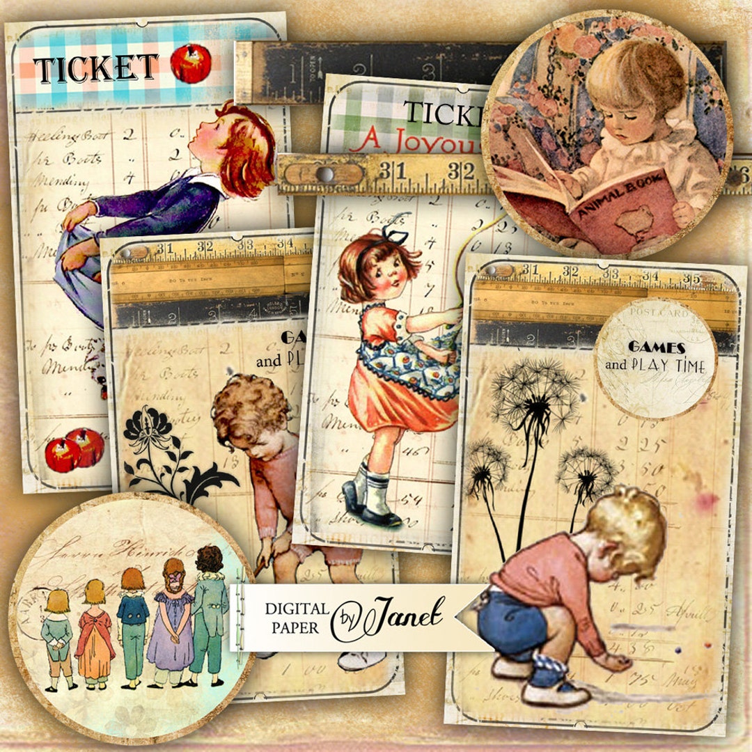 GAMES and Play TIME, Ephemera, Collage Sheet, Printable Embellished ...