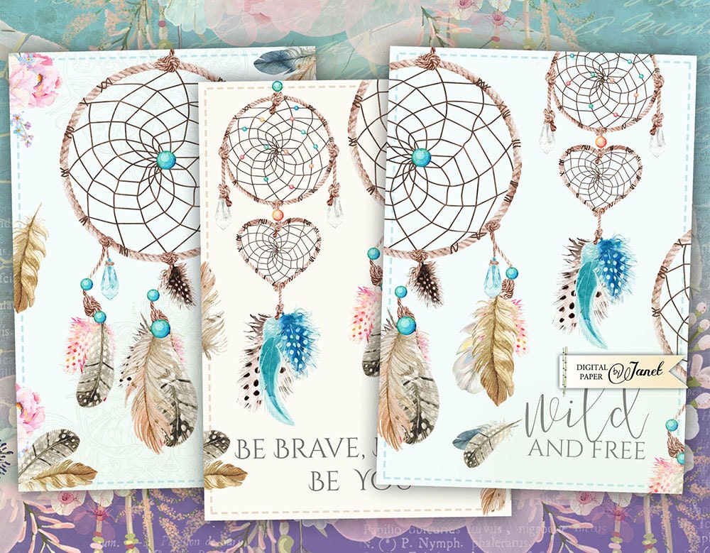 Boho Cards Digital Collage Sheet Set of 4 Cards | Etsy