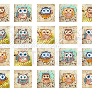 Owl - Squares Image - Digital Collage Sheet - 1 X 1 Inch - Printable ...