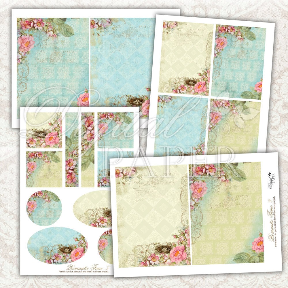 Romantic Time Paper Background Digital Collage set of | Etsy