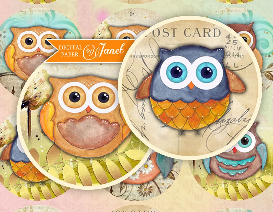 Owl Circles 2.5 Inch: Digital Collage Sheet (set of 12) - Etsy