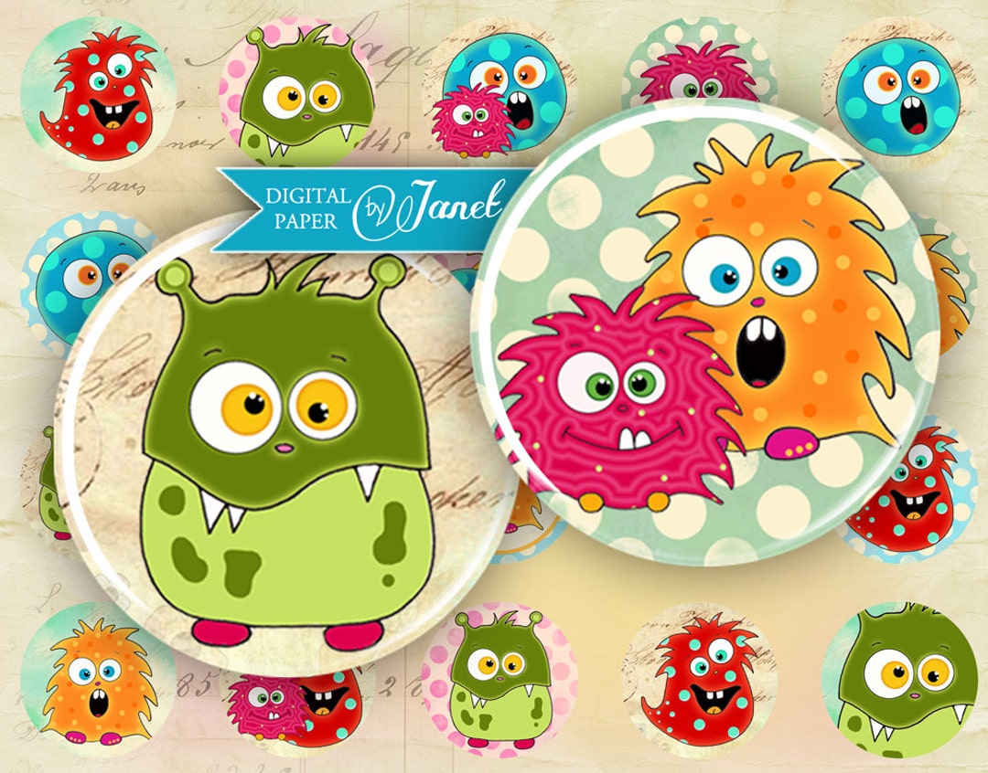 Mimi Monster - Circles Image - Digital Collage Sheet - 1 X 1 Inch ...