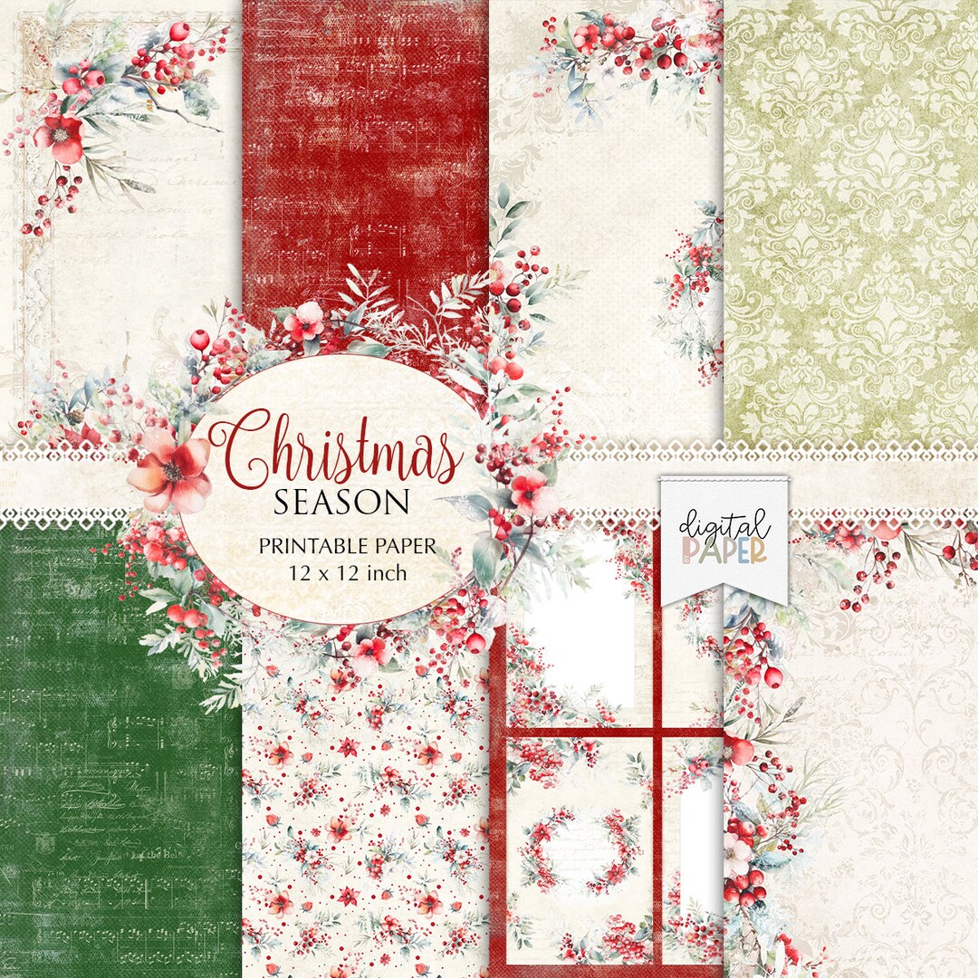 Christmas Season, Printable Scrapbooking Paper, 12x12 Inch, Background ...
