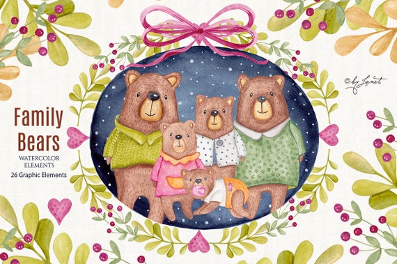 Family Bears Art Clipart Illustration Watercolor | Etsy