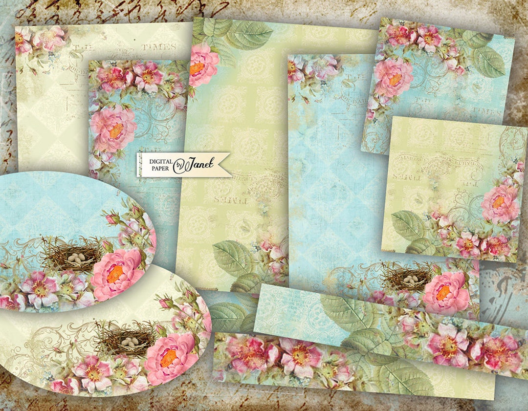 Romantic Time - Paper - Background - Digital Collage - Set of 4 Sheet ...
