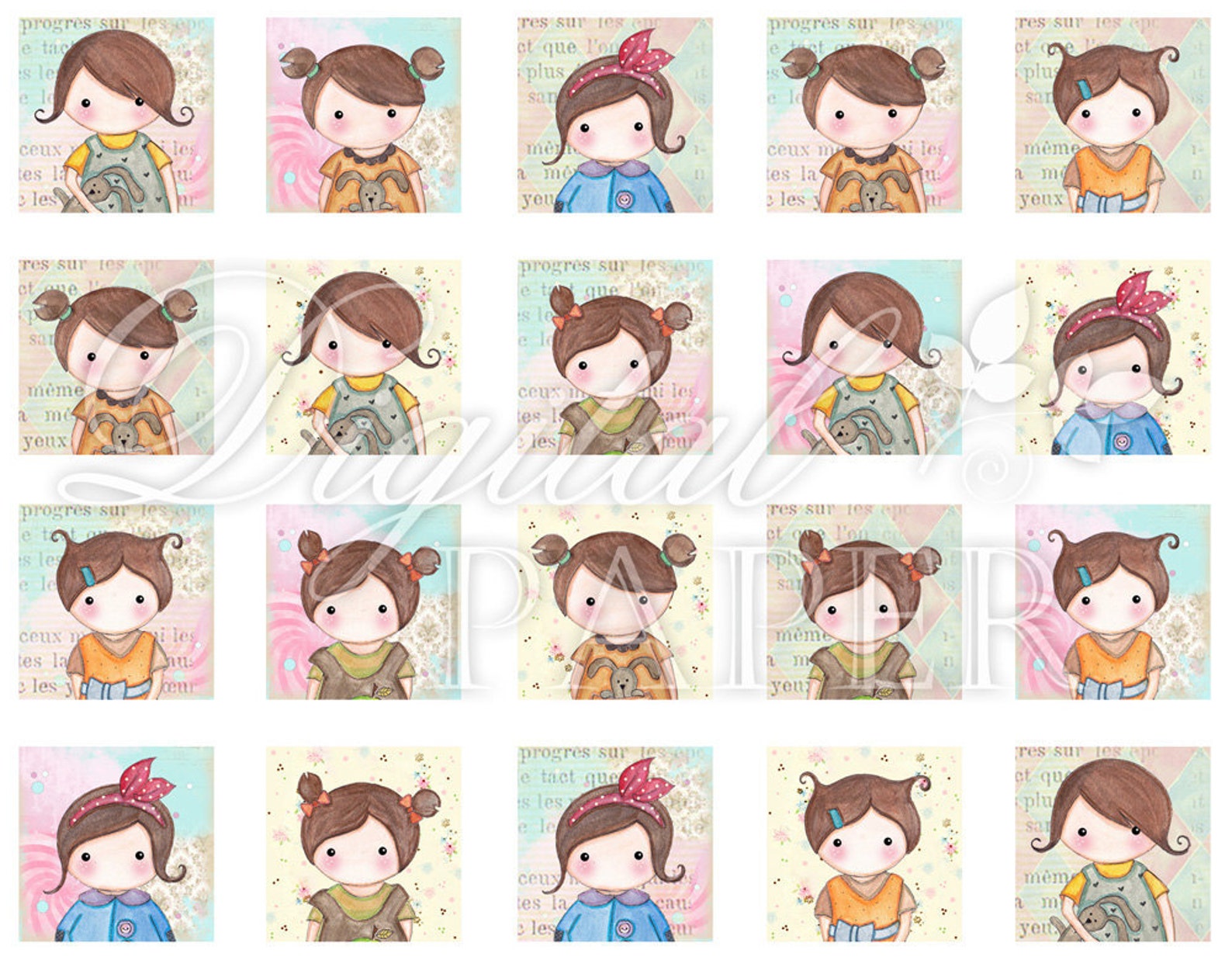 Matilda and Rabbit Squares Image Digital Collage Sheet 1 - Etsy