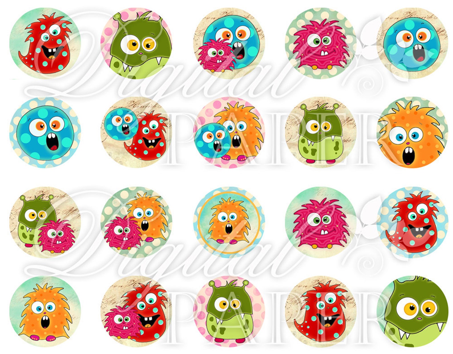 Mimi Monster - Circles Image - Digital Collage Sheet - 1 X 1 Inch ...