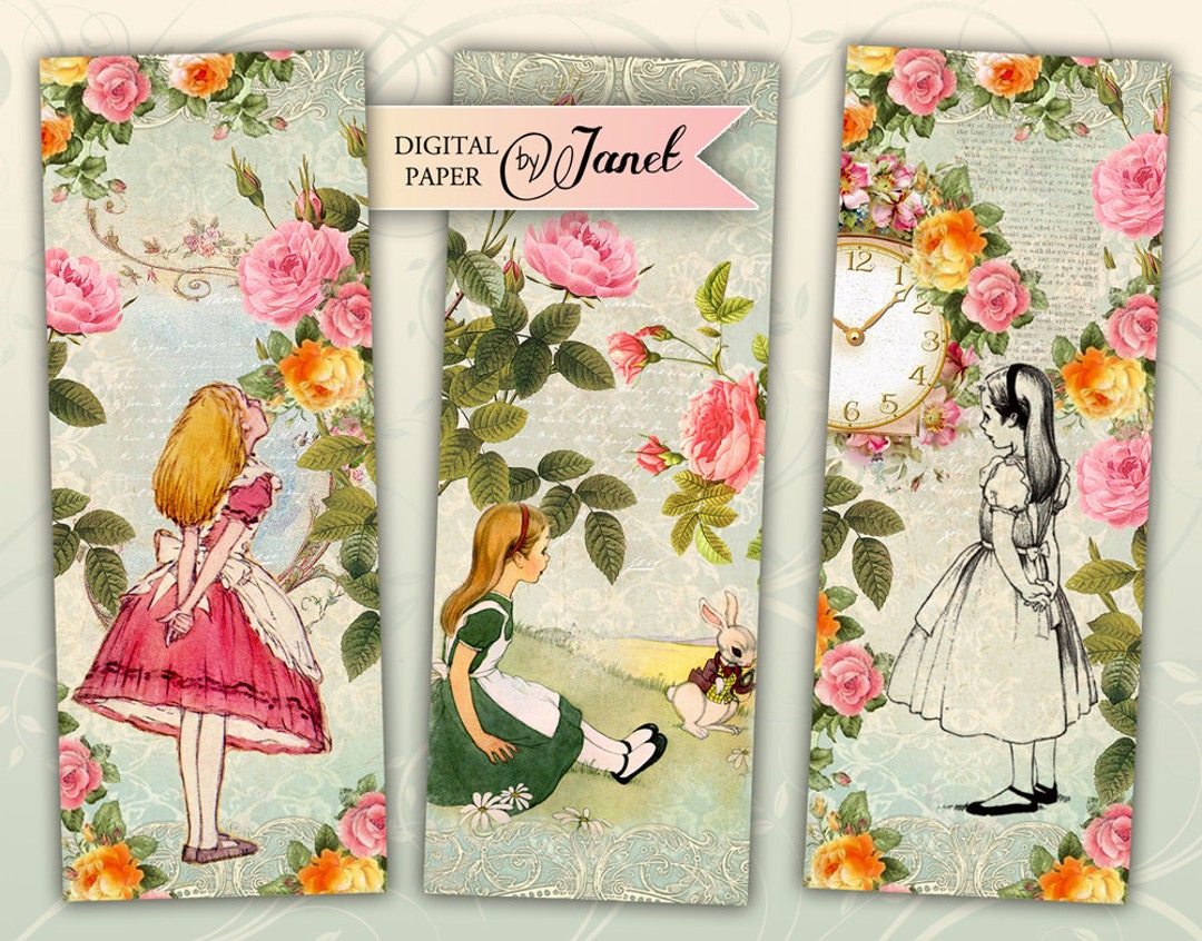 Alice in Wonderland, Bookmarks, Printable Bookmarks, ART File, Ephemera ...