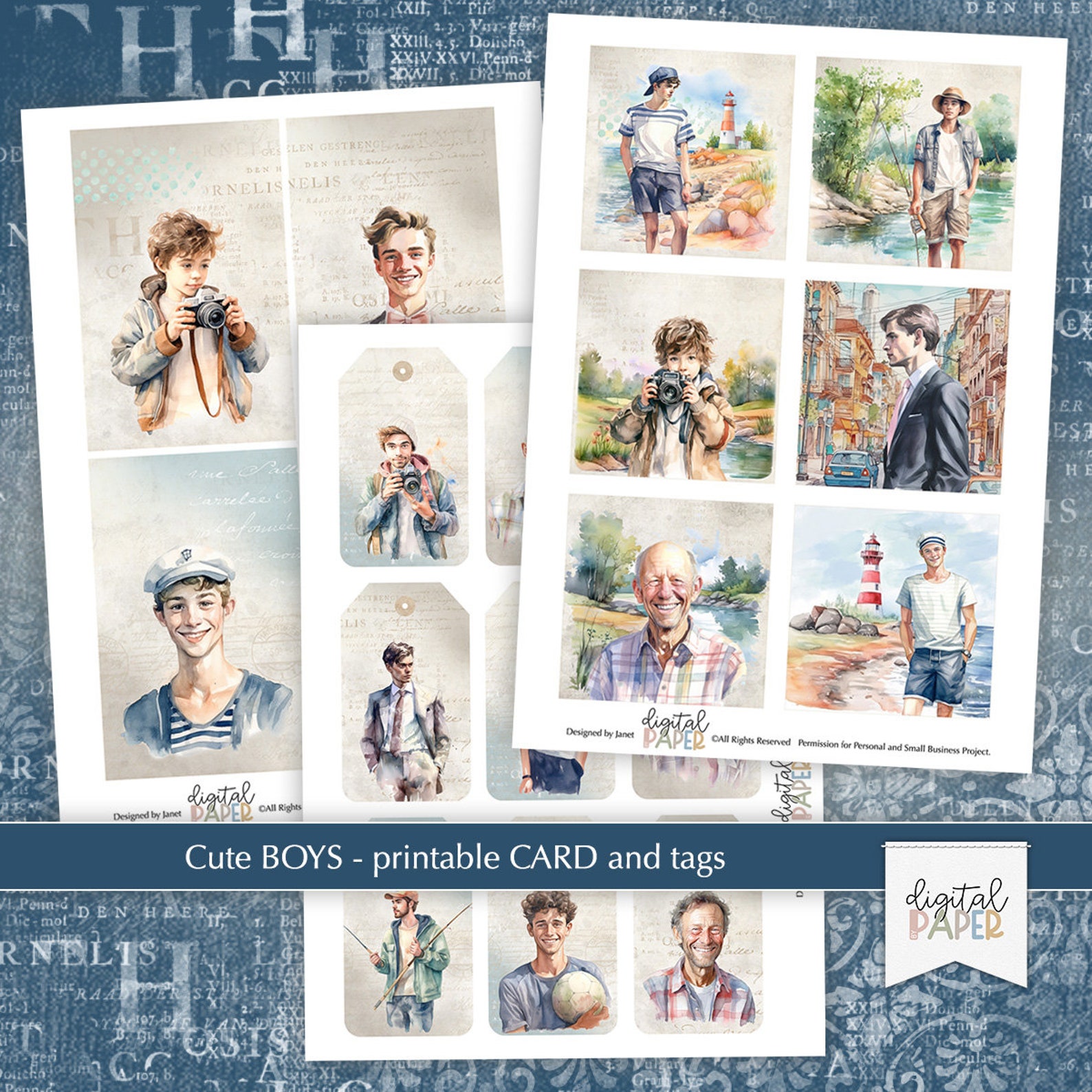 Cute Boys and Man Scrapbook Kit, Father and Son Ephemera, Masculine ...