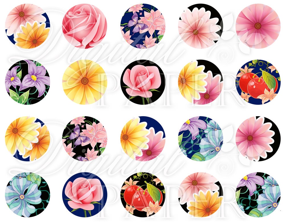 Flower POP Circles Image Digital Collage Sheet 1 X 1 - Etsy