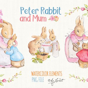 Peter Rabbit and Mom, PNG File, Watercolor Clipart, Peter Rabbit ...