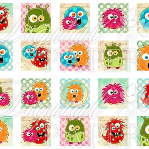 Mimi Monster - Squares Image - Digital Collage Sheet - 1 X 1 Inch ...