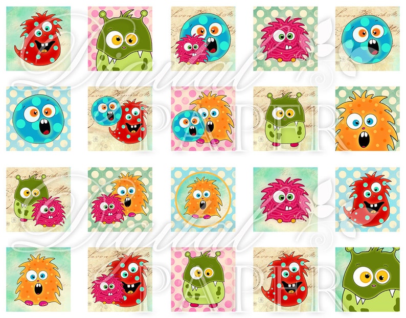 Mimi Monster Squares Image Digital Collage Sheet 1 X 1 | Etsy