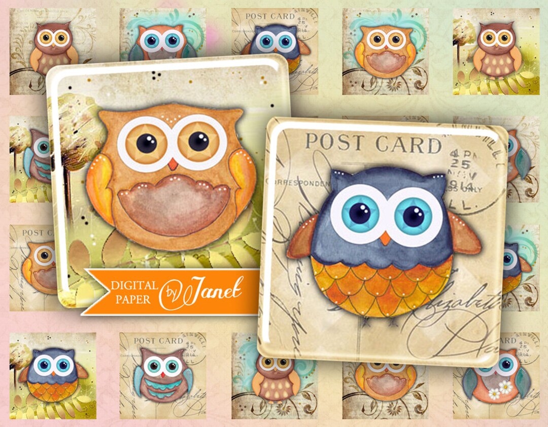 Owl - Squares Image - Digital Collage Sheet - 1 X 1 Inch - Printable ...