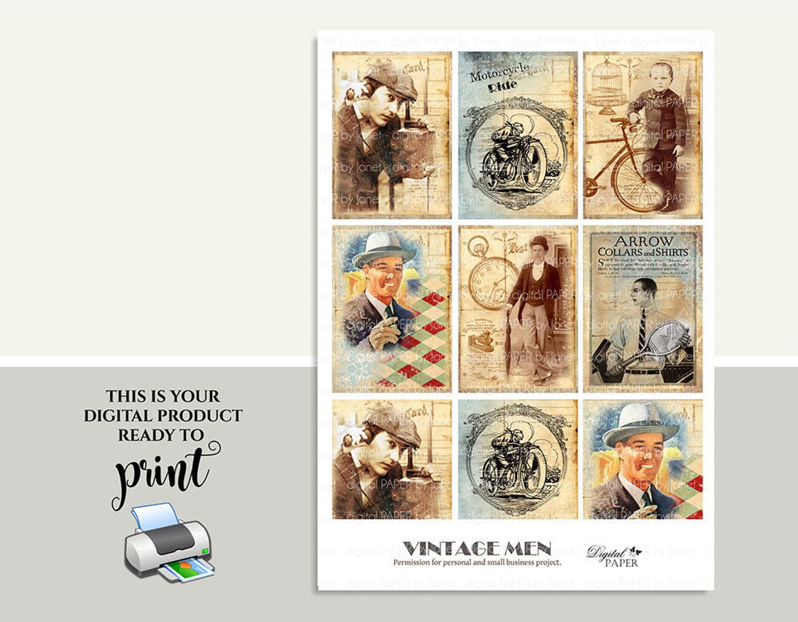 Vintage MEN Digital Collage Sheet Set of 6 Printable - Etsy