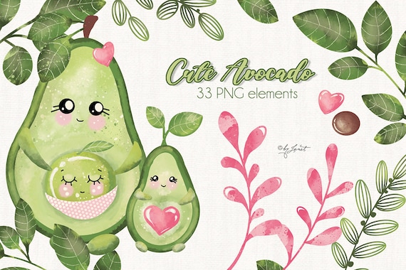 Avocados Family Cute Avocados Characters Watercolor Avocados Clipart ...