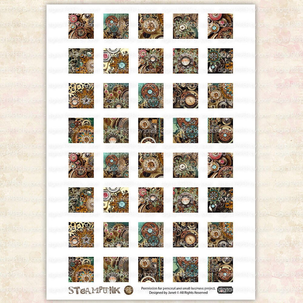 Steampunk Squares Image Digital Collage Sheet 1 X 1 Inch | Etsy
