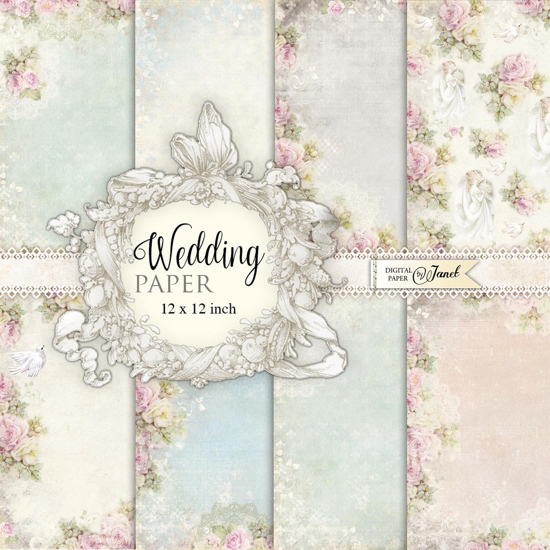 Wedding Paper, Schabby Chic, Printable Scrapbooking Paper, 12 Inch ...