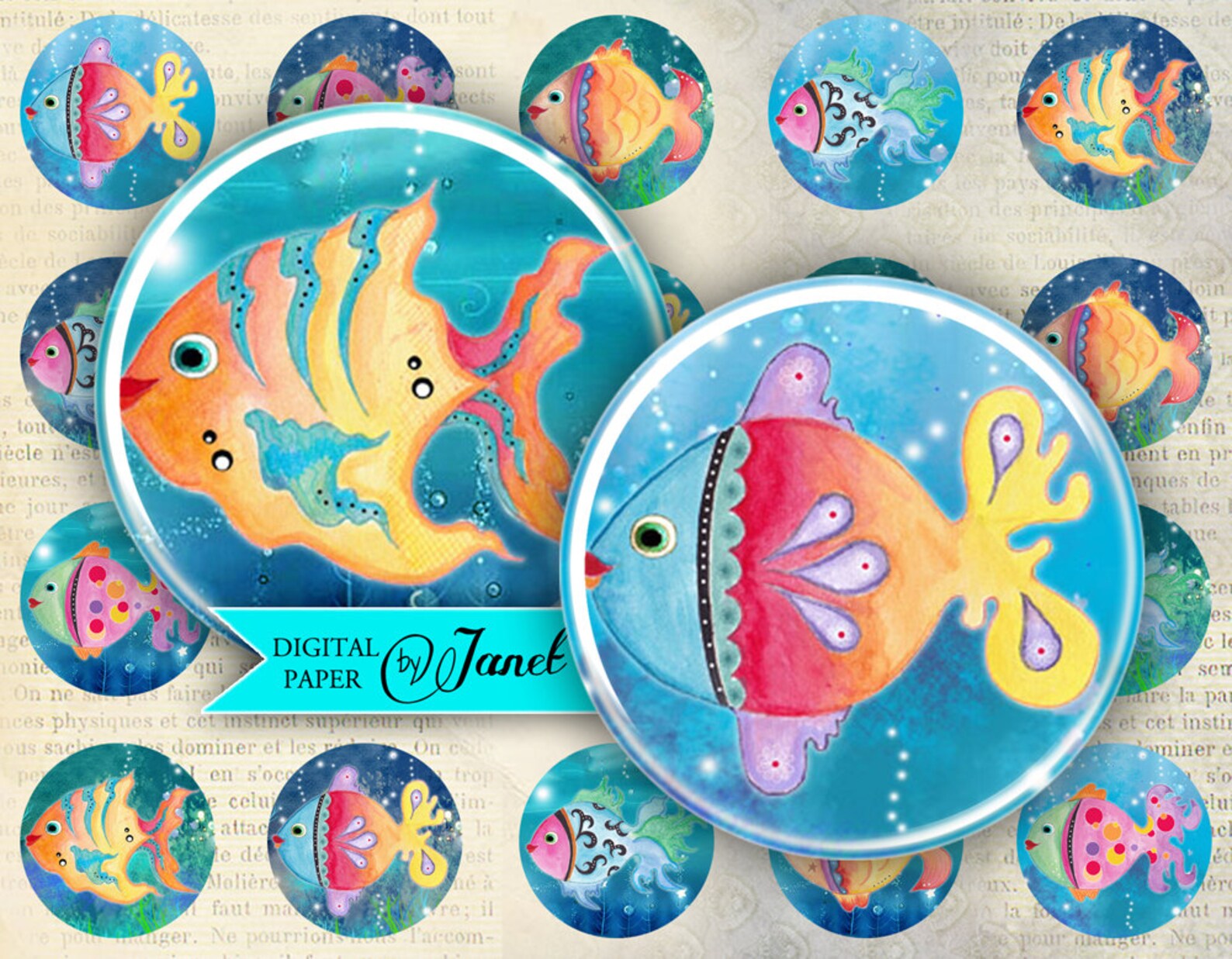 FISH Color Circles Image Digital Collage Sheet 1 X 1 - Etsy