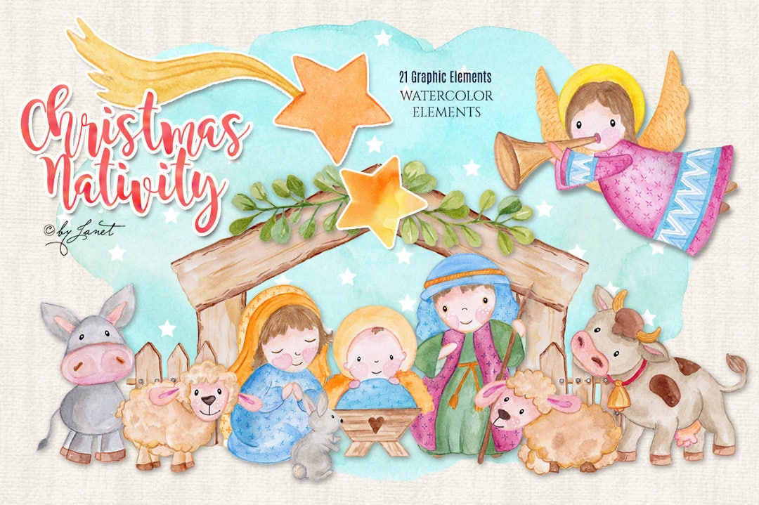 Christmas Nativity Holy Family Art Clipart Illustration Watercolor ...
