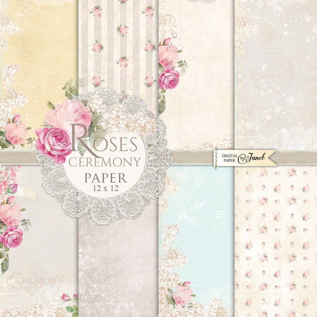 Rose Ceremony Scrapbook Paper - Shabby Chic Wedding Digital Kit ...