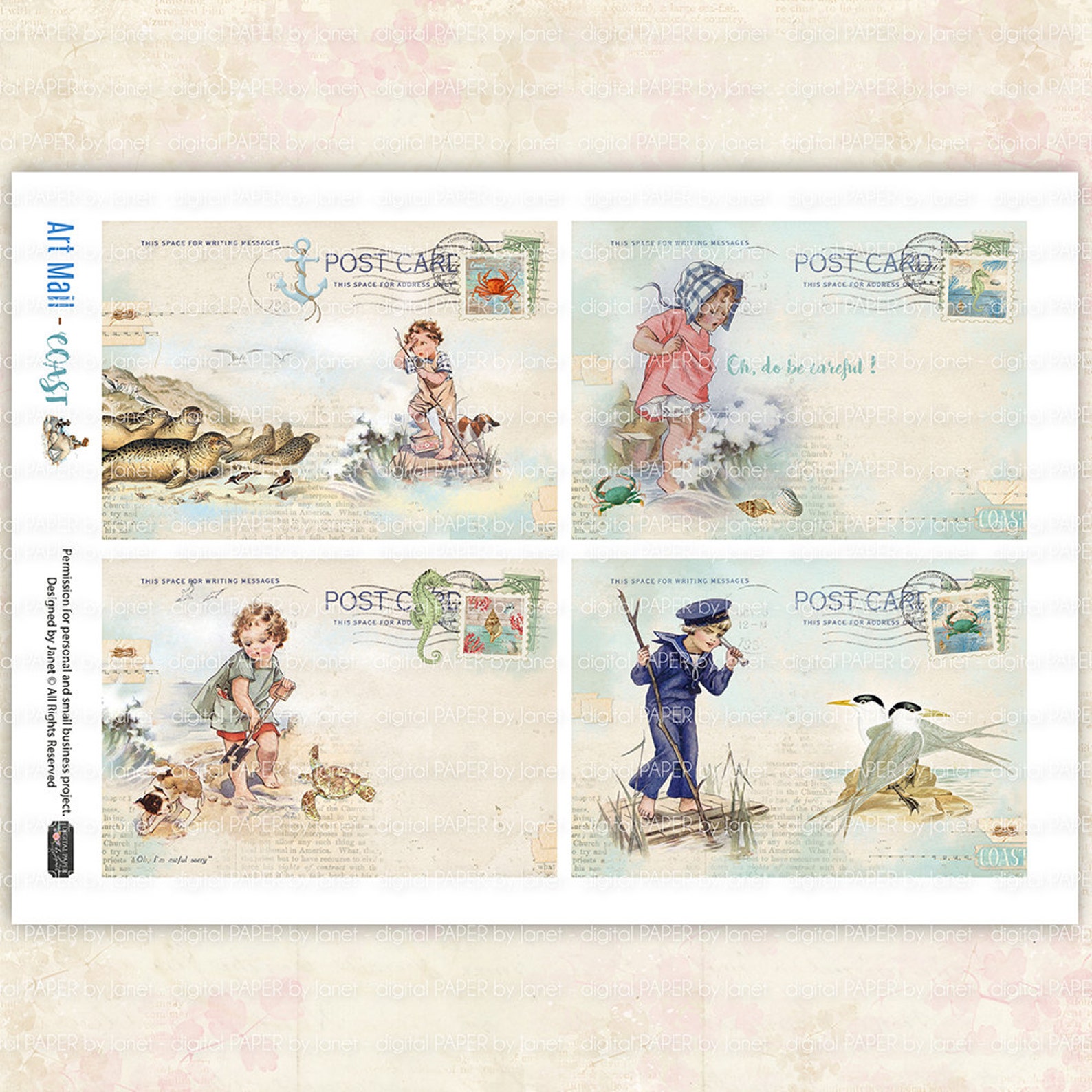 Art Mail, Sea Coast, Printable Postcard, Junk Journal, Scrapbooking ...