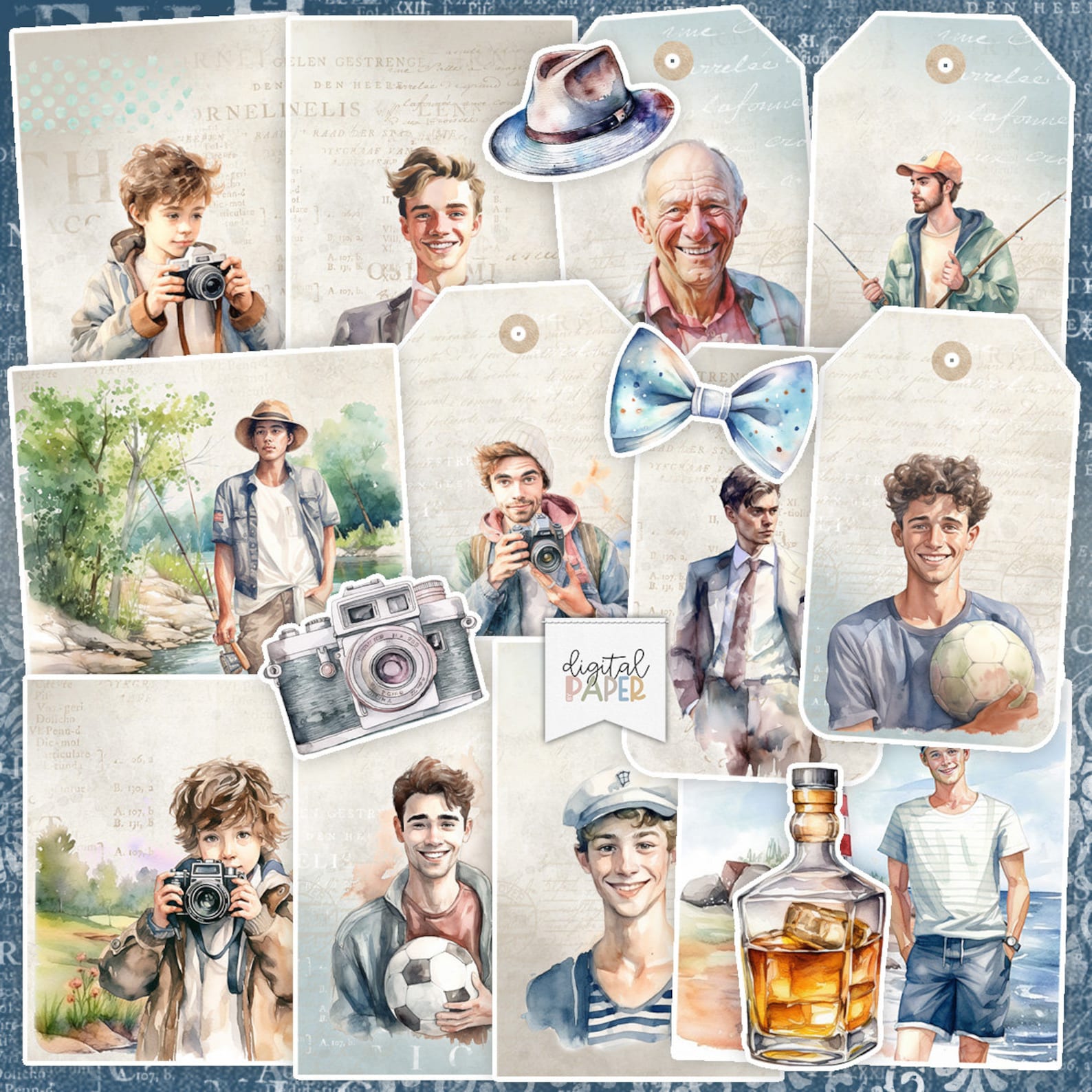 Cute Boys and Man Scrapbook Kit, Father and Son Ephemera, Masculine ...