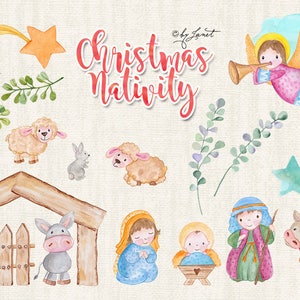 Christmas Nativity Holy Family Art Clipart Illustration Watercolor ...