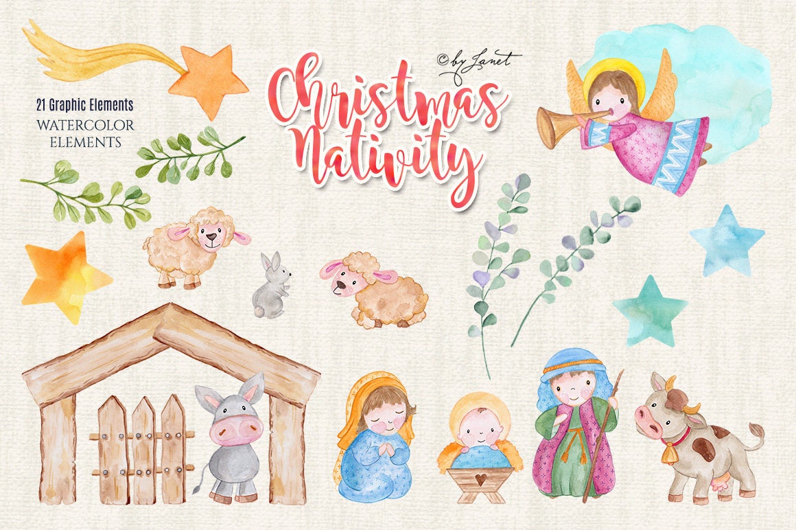 Christmas Nativity Holy Family Art Clipart Illustration - Etsy
