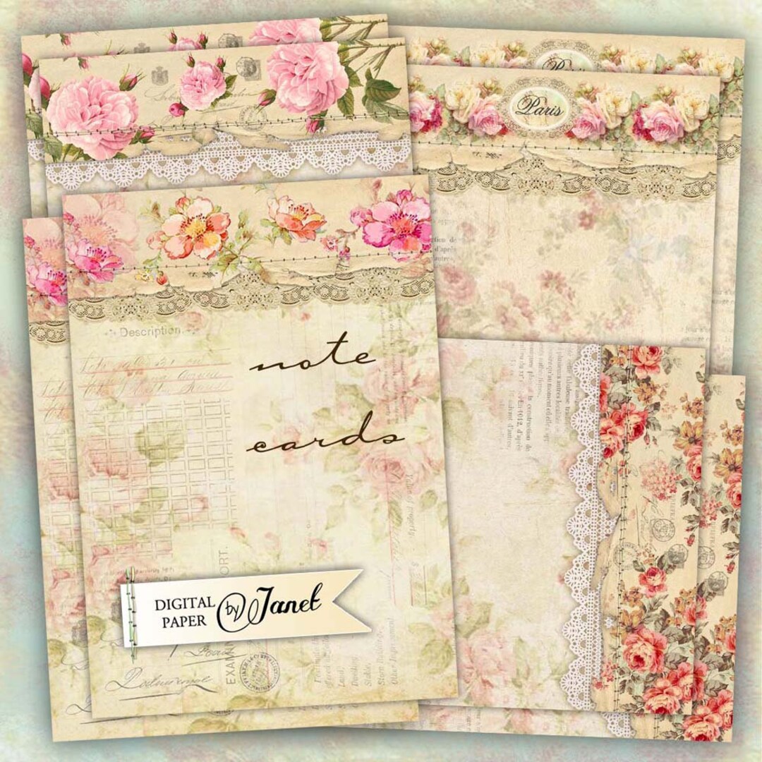 Paris NOTE Cards Digital Collage Sheet Set of 4 Printable Download - Etsy