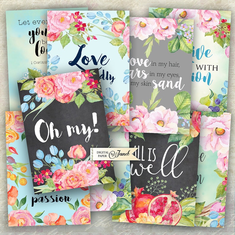 Quote Cards 02 - Digital Collage Sheet - Set of 8 - Printable Download ...