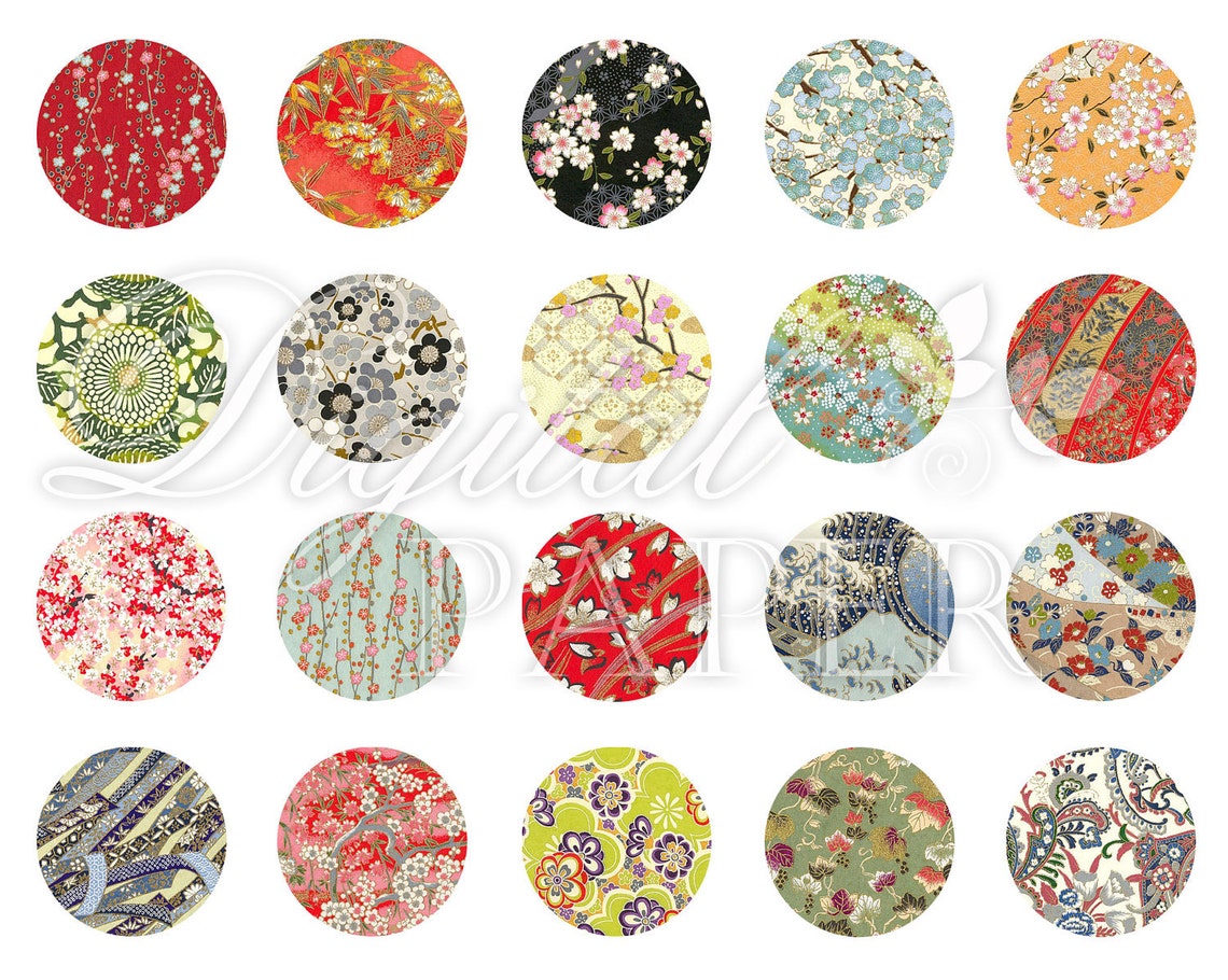 Japan Paper Circles Image Digital Collage Sheet 1 X 1 - Etsy