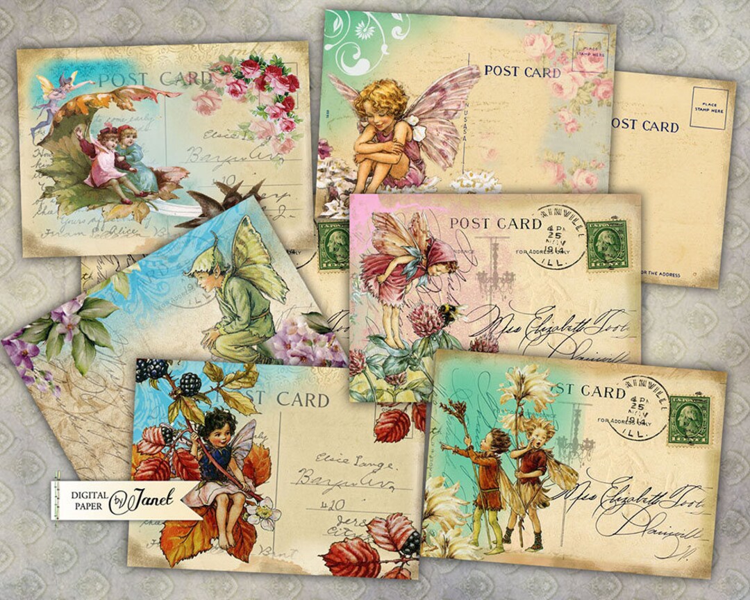 Cartolina Fata - Foglio Collage Digitale - Set Di 8 - Download ...