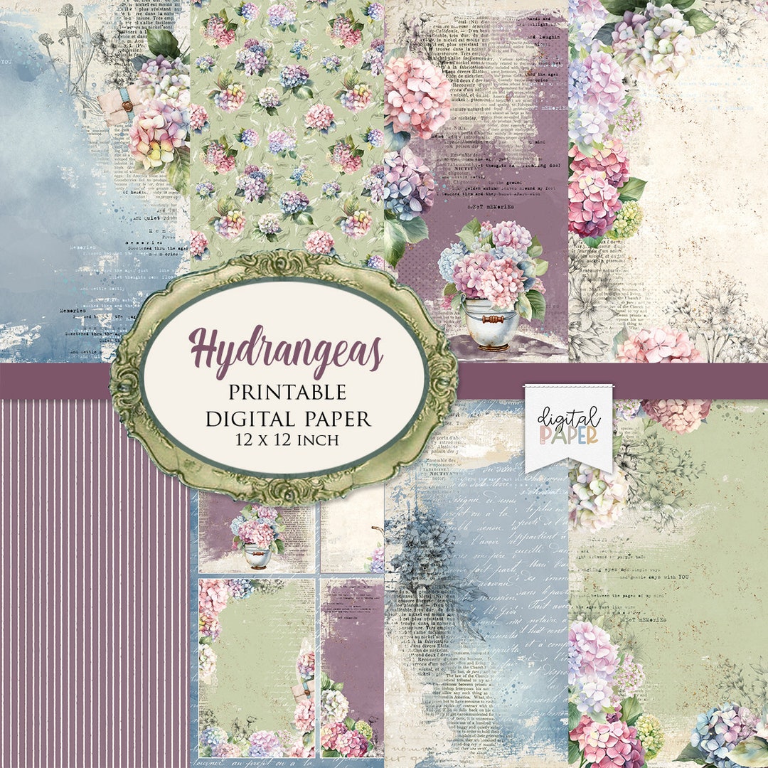 Hydrangeas Collection, Printable Scrapbooking Paper, 12x12 Inch ...